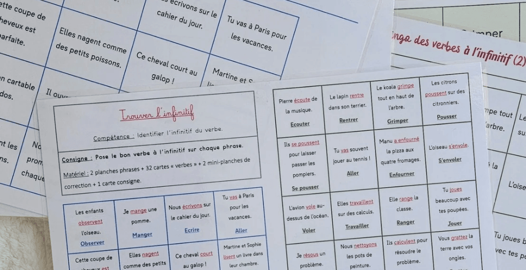 CE1 • Atelier de grammaire : le bingo des verbes (à l’infinitif ...